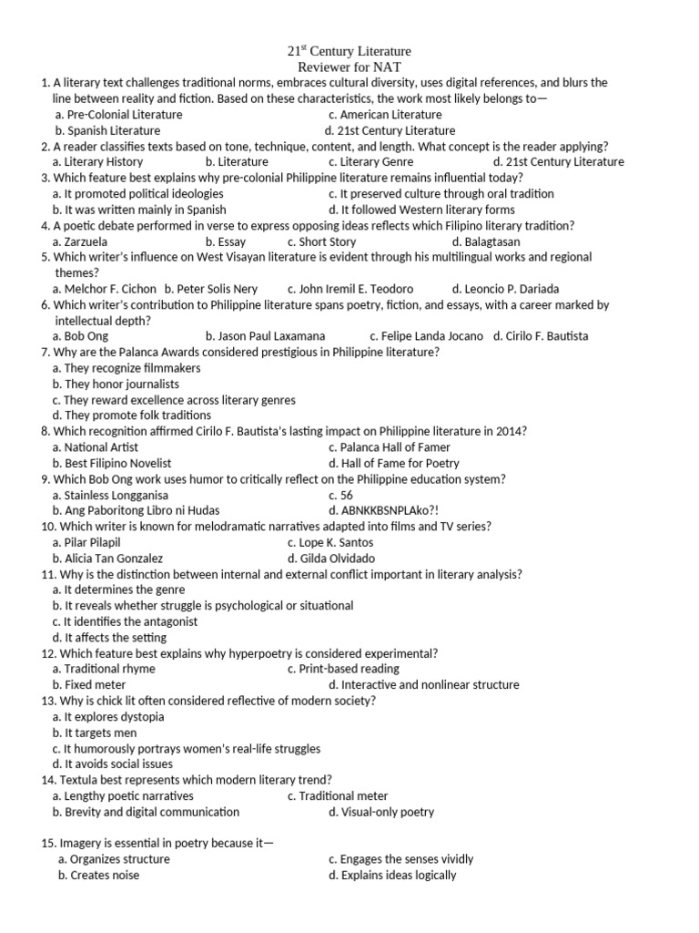 NAT REVIEWER 21st Century Literature | PDF | Poetry | Narrative