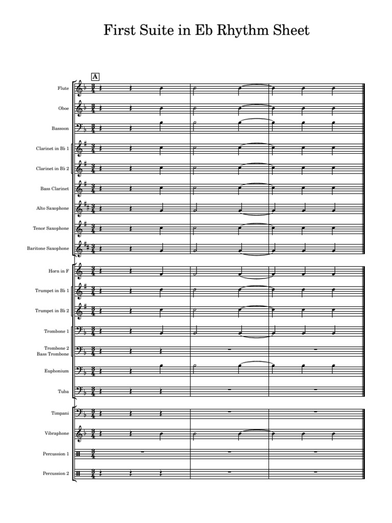 First Suite Rhythm Sheet | PDF | Trombone | Elementary Organology
