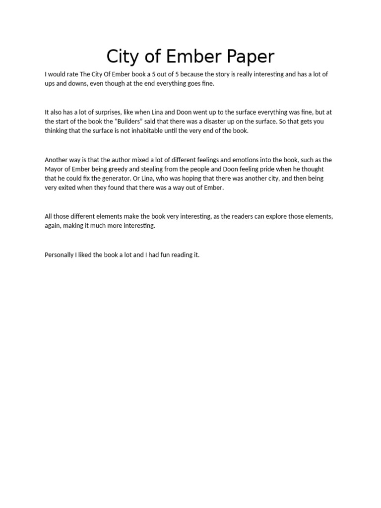 City of Ember Book Review and Analysis | PDF