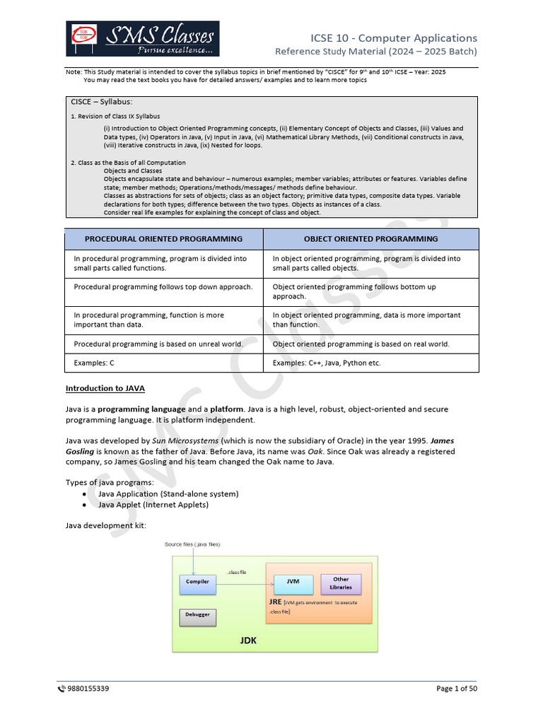ICSE 10 Computer Applications Study Guide | PDF | Java (Software ...