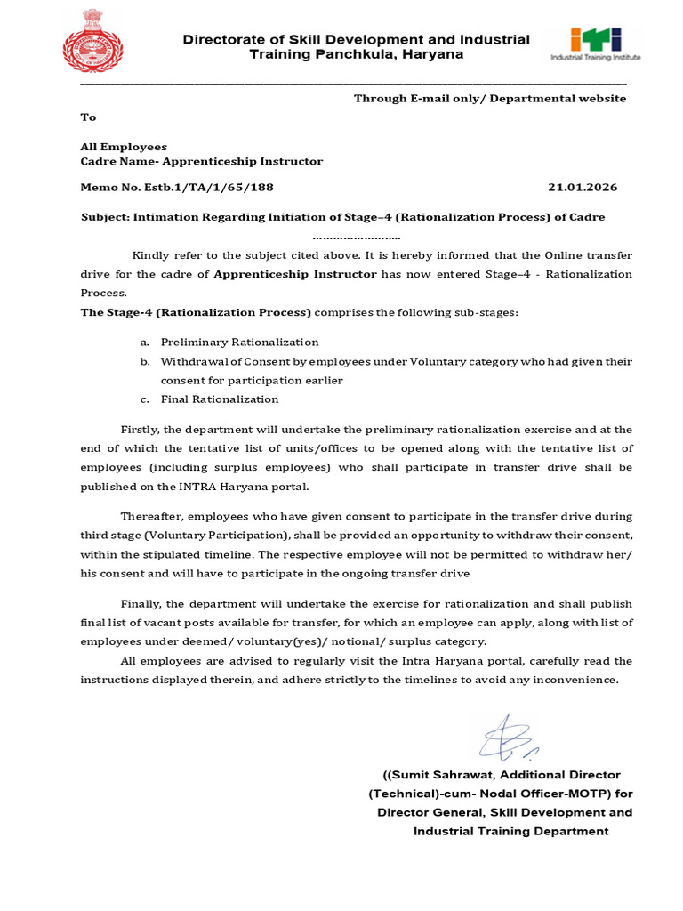 Rationalization Process Letter to All Employees 21.01.2026 | PDF