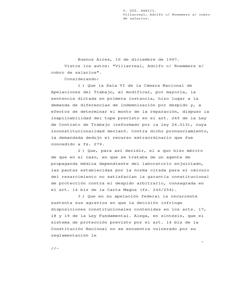 FALLO v. 202. XXXIII. REX - Villarreal C- Roemmers | PDF | Apelación ...