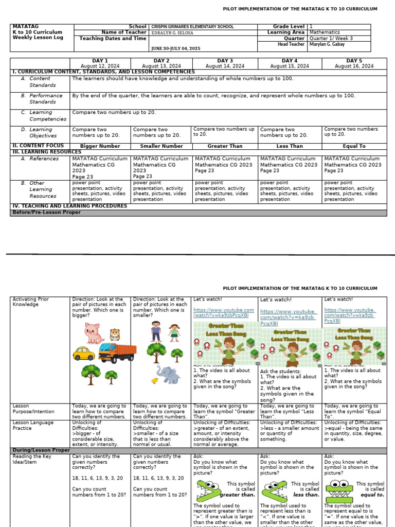 g1 q1 Dll Week 3 Math | PDF | Curriculum | Cognition