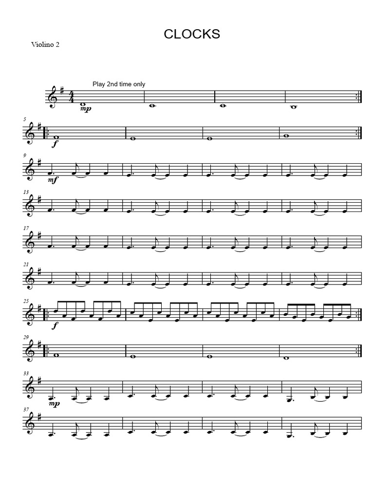 Clocks - Violino 2 -Fundamental | PDF