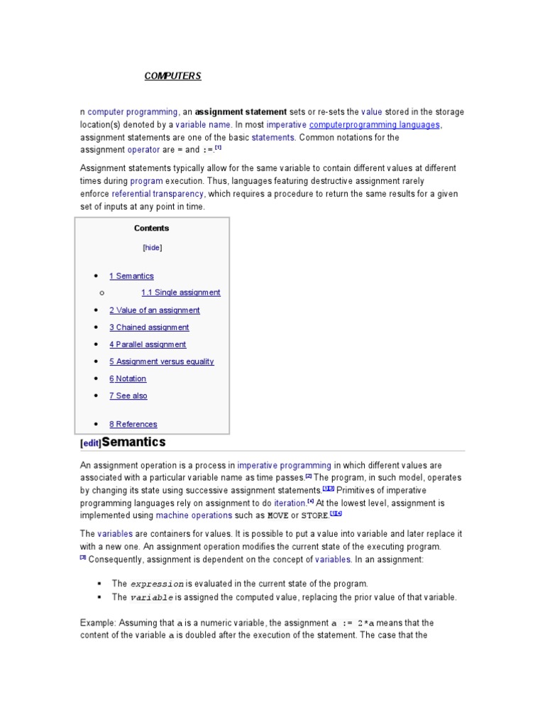 Semantics: Computer Programming Value Variable Name Imperative Statements Operator | PDF ...