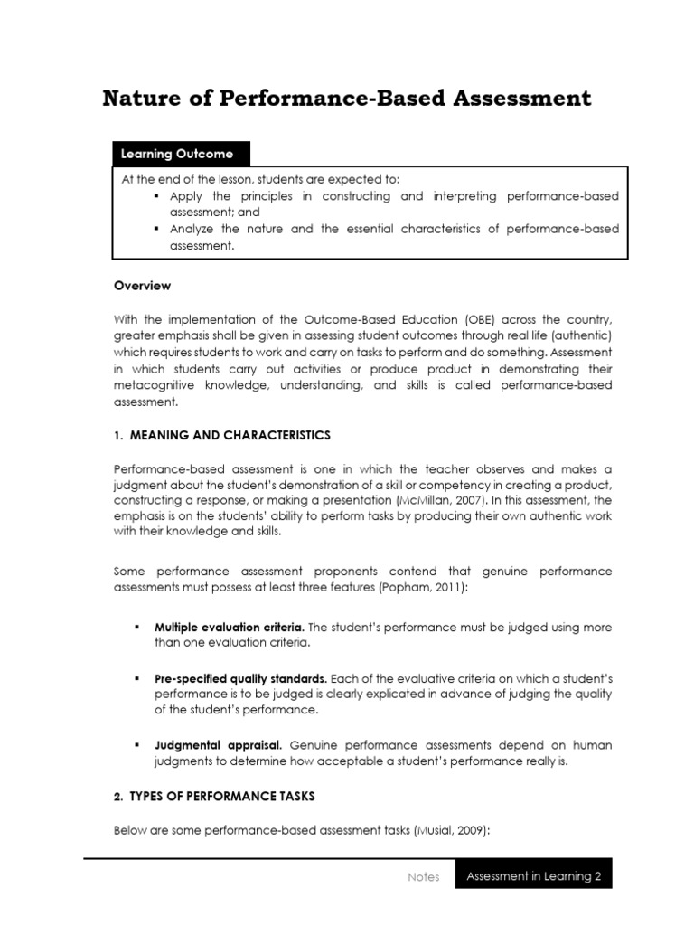 3 Nature of Performance Based Assessment Notes | PDF | Educational ...