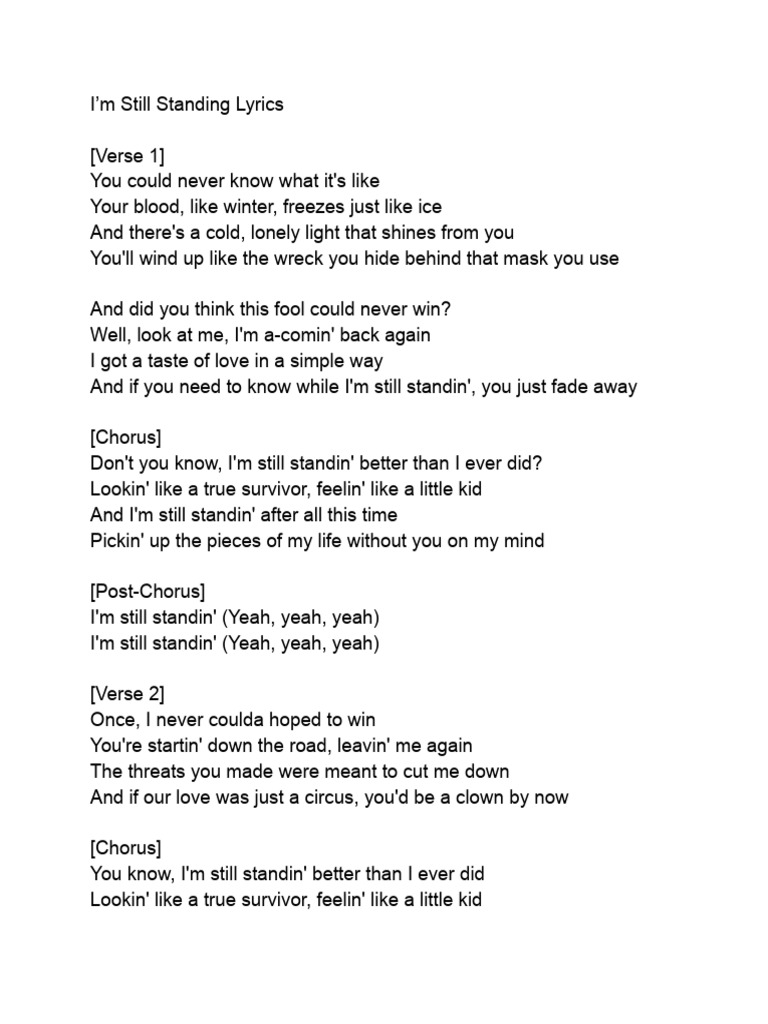 Im Still Standing Lyrics | PDF