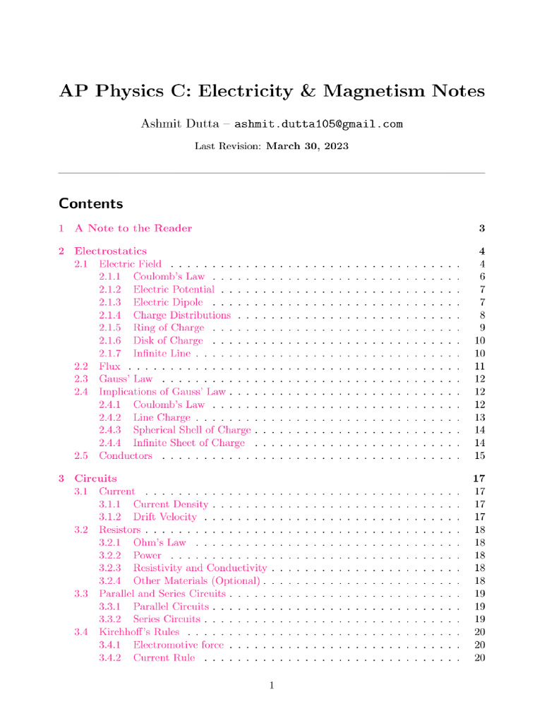 AP Physics C_ Electricity & Magnetism Notes | PDF