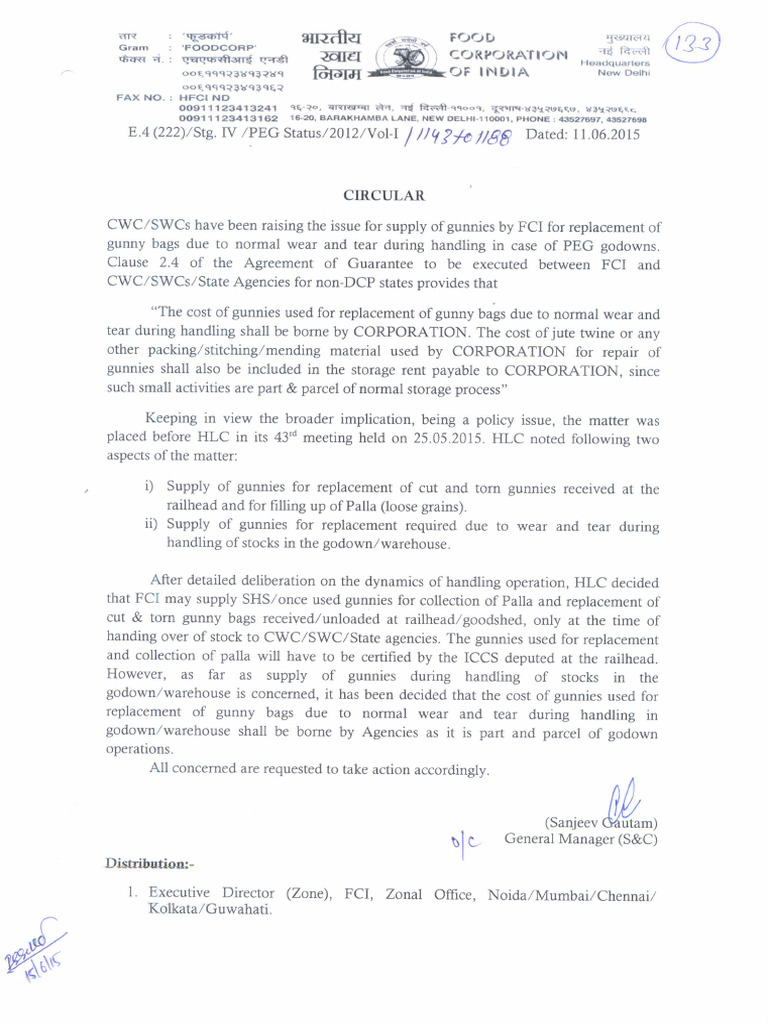 CIR_11!6!15_Supply of SHS Gunny in CWC Depot | PDF