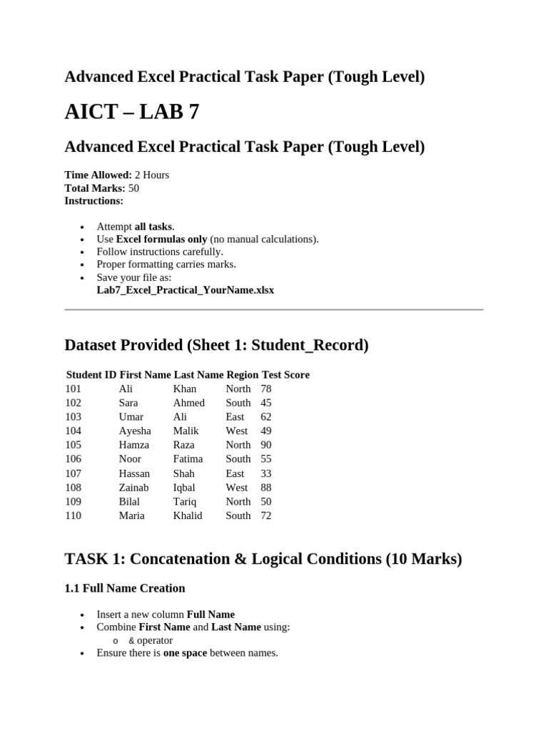 Advanced Excel Practical Task Paper | PDF | Microsoft Excel | Computing