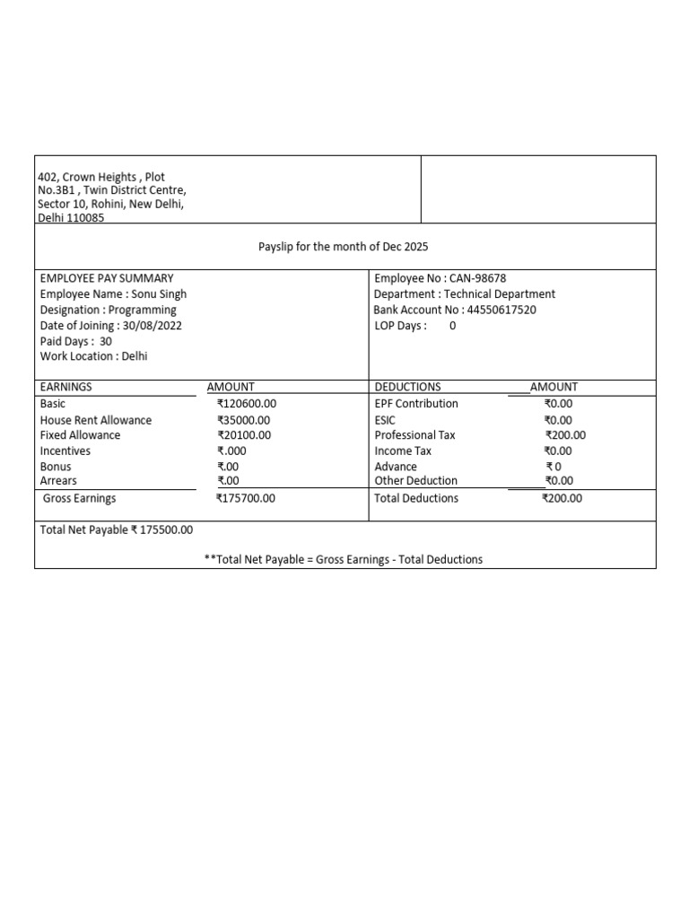 Payslip of Month Dec 2025 | PDF