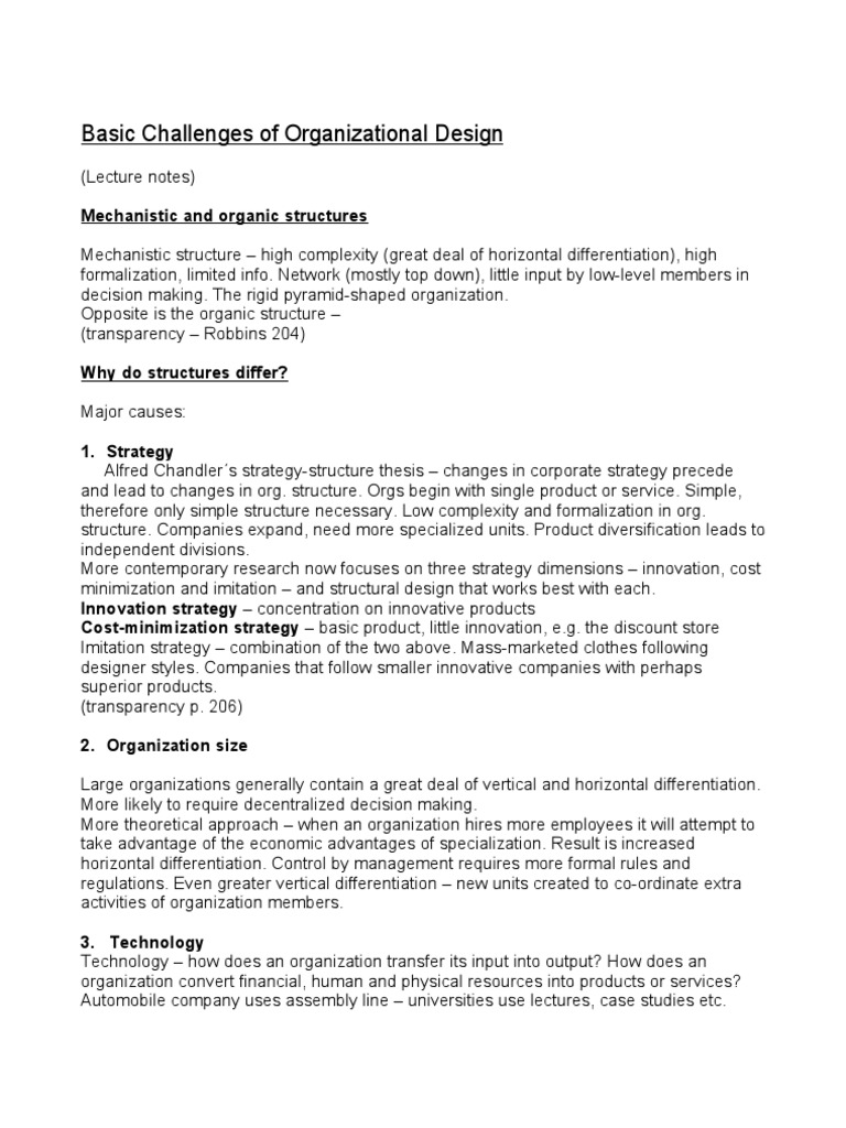 Basic Challenges of Organizational Design | PDF | Organizational ...