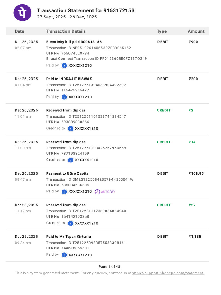 Transaction Statement Summary 2025 | PDF | Debit Card | Payments