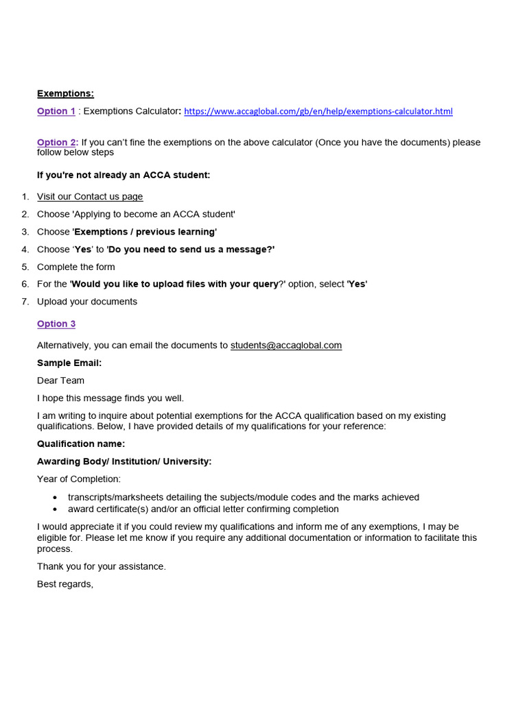 ACCA Exemptions Inquiry Guide | PDF