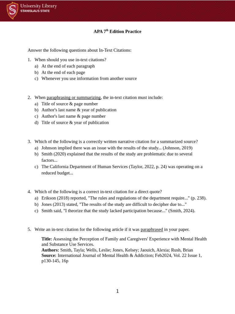 APA 7th Edition In-Text Citation Guide | PDF
