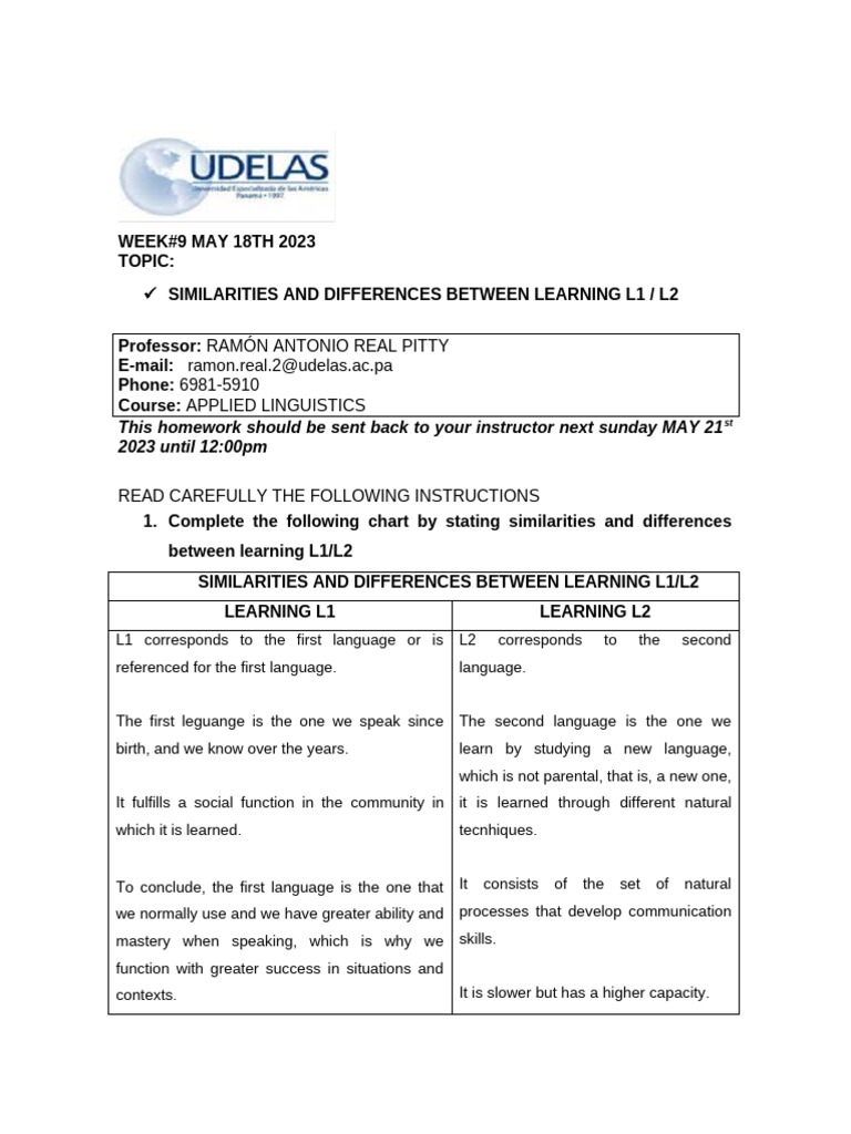 WEEK#9 Similaritiries and Differences Between Learning L1 - L2 (1) | PDF