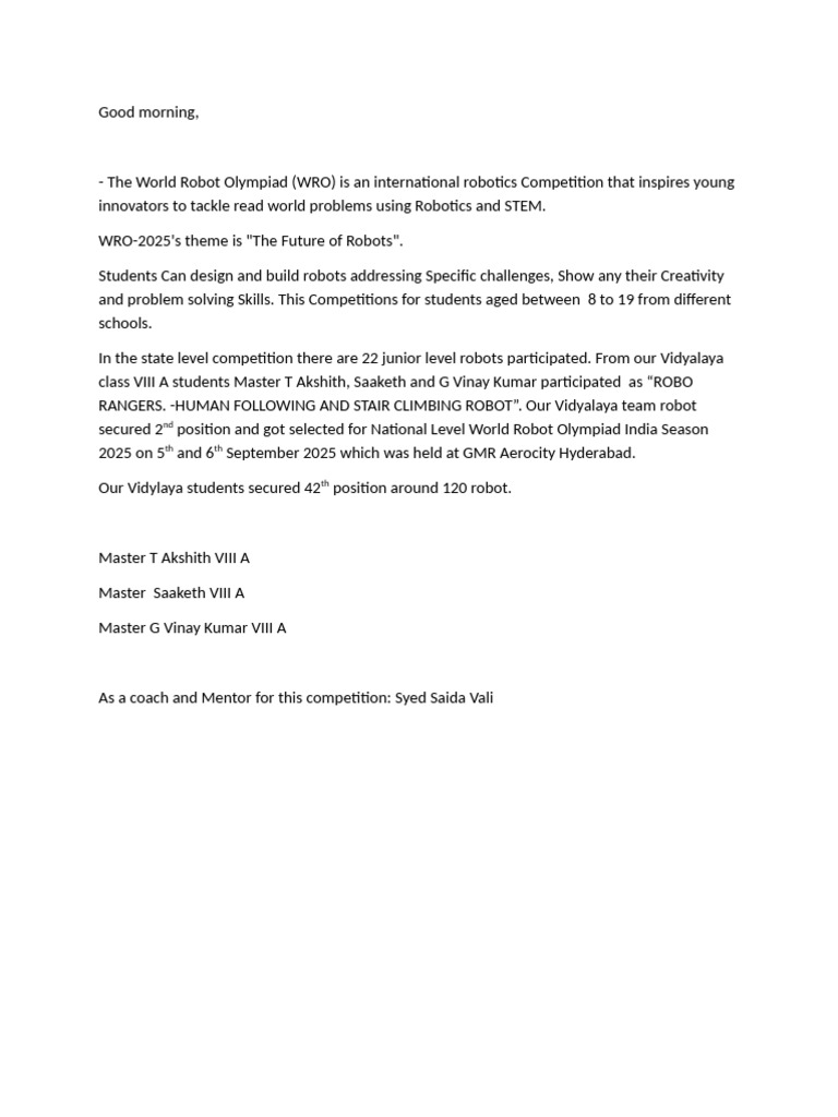 WRO 2025: Student Robotics Competition | PDF