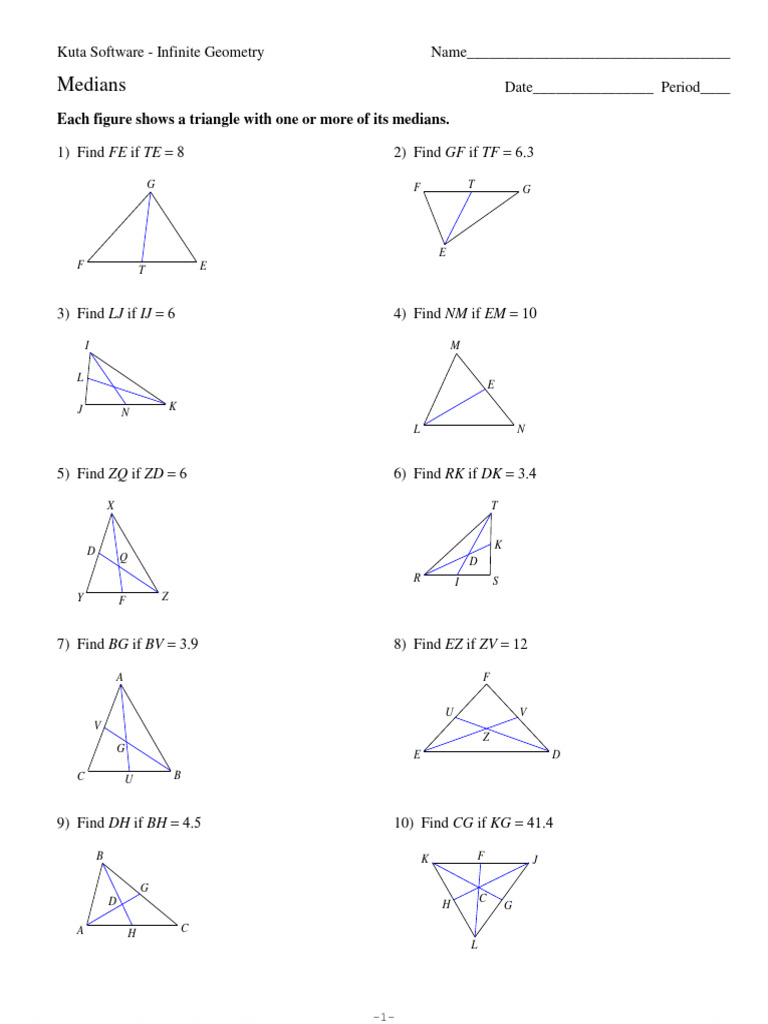 Triangle Medians Worksheet | PDF