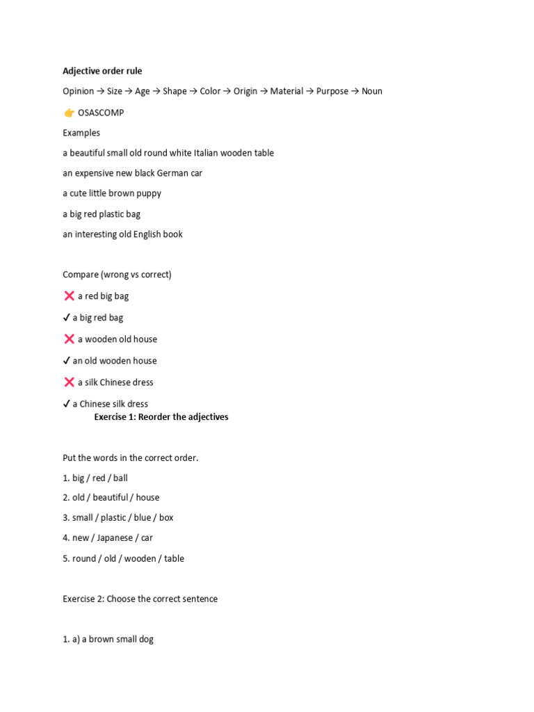Mastering Adjective Order Rules | PDF