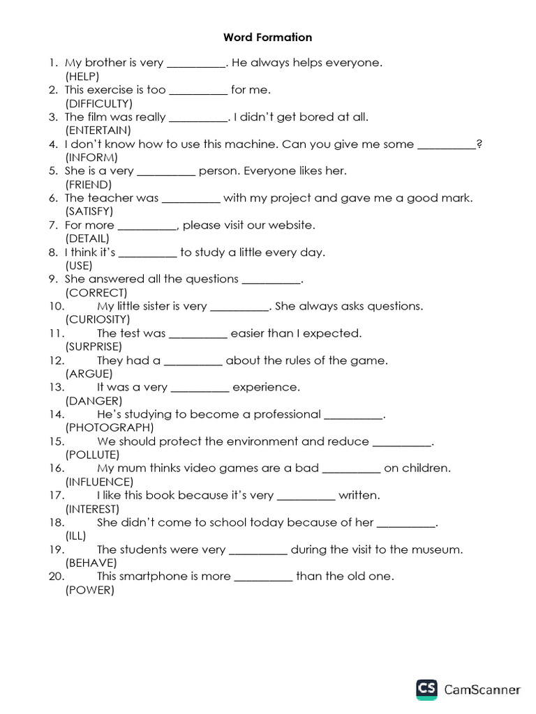 Word Formation Exercises for Vocabulary | PDF