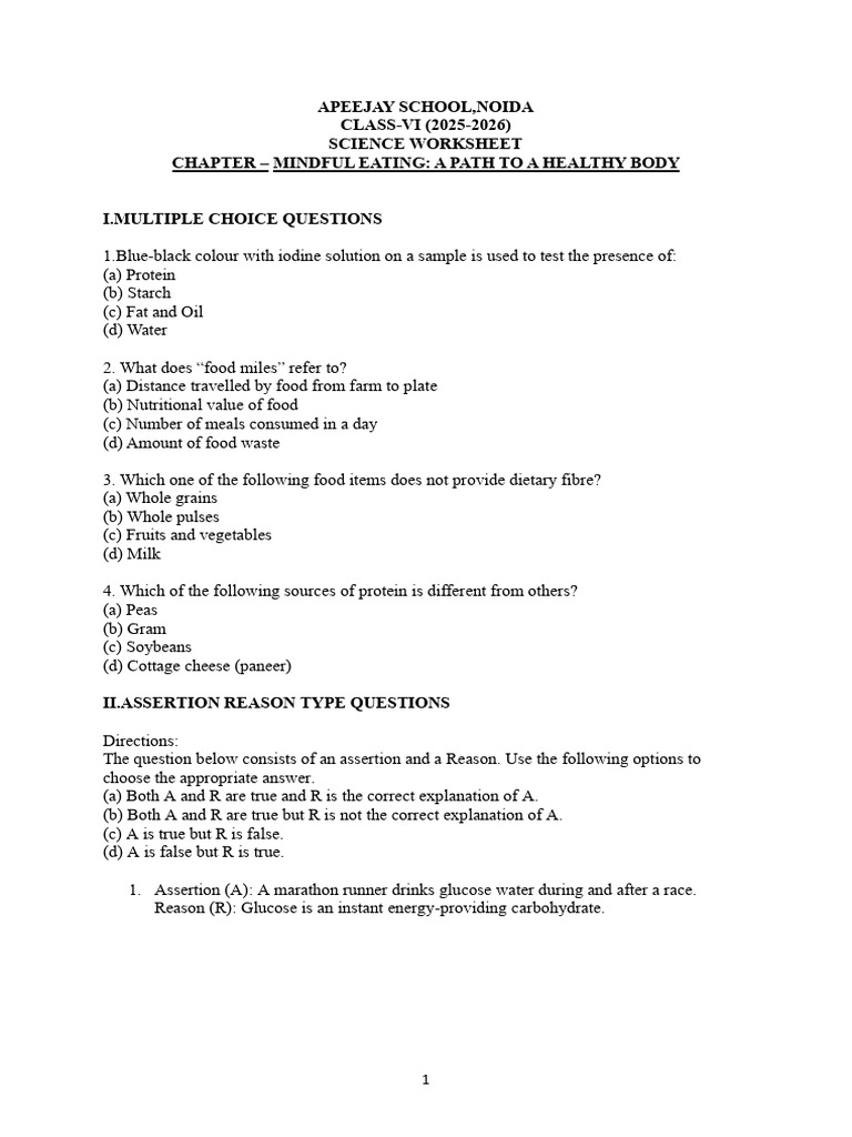 Mindful Eating Science Worksheet VI | PDF | Meal | Foods