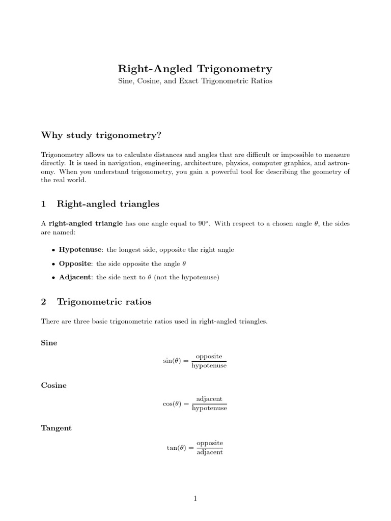 Right-Angled Triangle Trigonometry Guide | PDF | Trigonometry ...