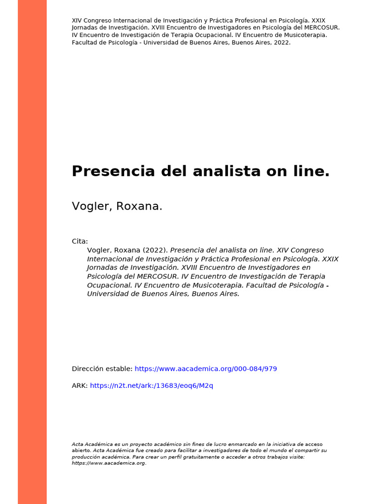 Vogler, Roxana (2022). Presencia del analista on line | PDF | Jacques ...