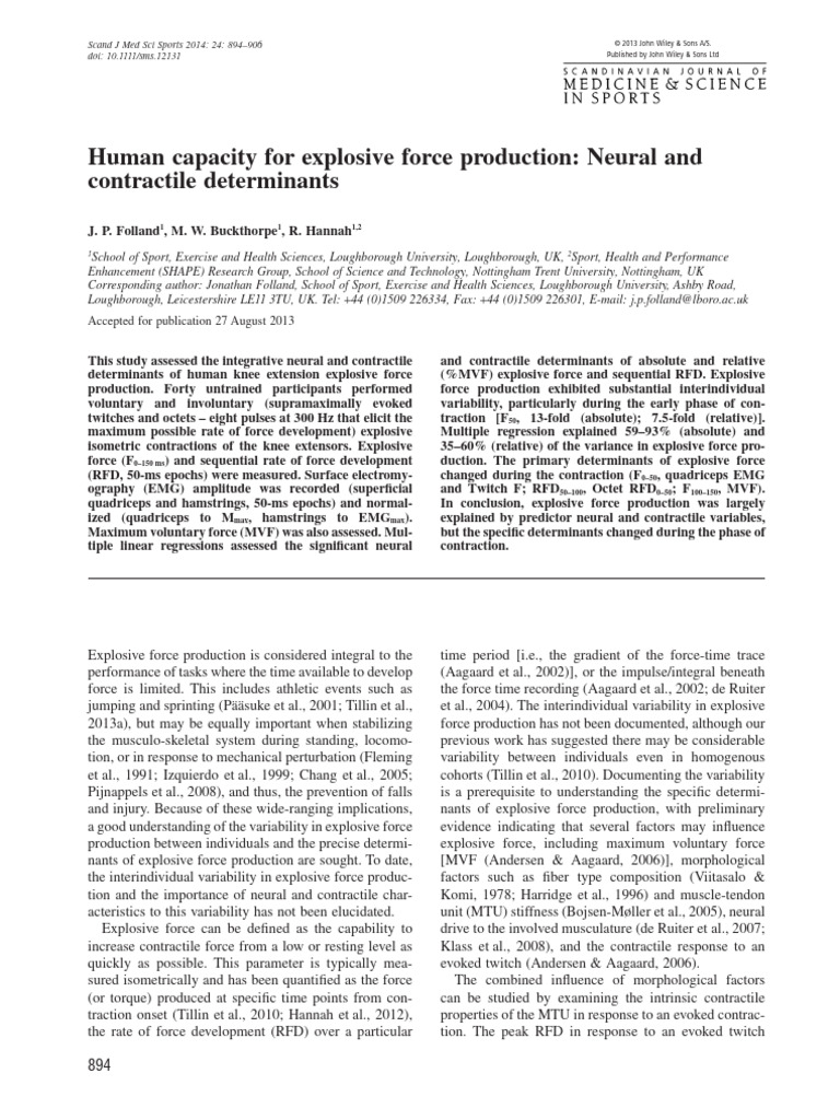 Explosive Force Production in Humans | PDF | Skeletal Muscle | Muscle ...