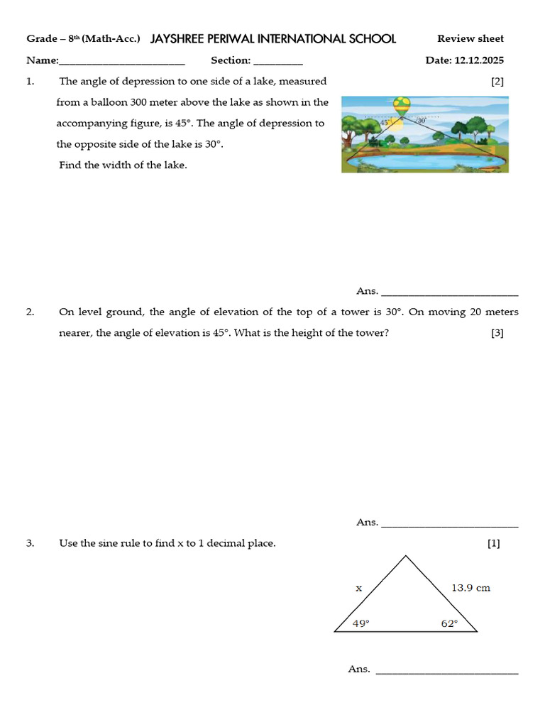 8th Grade Math Review: Angles & Triangles | PDF | Area | Angle