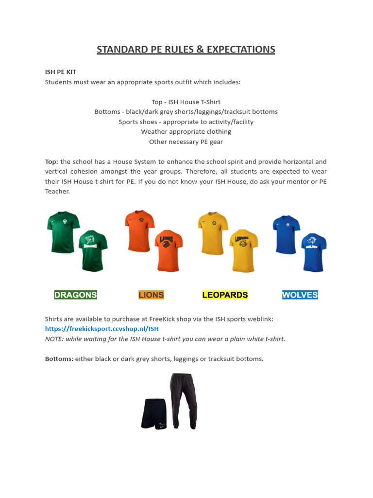 ISH PE Kit Rules and Expectations | PDF | Sneakers | Shoe