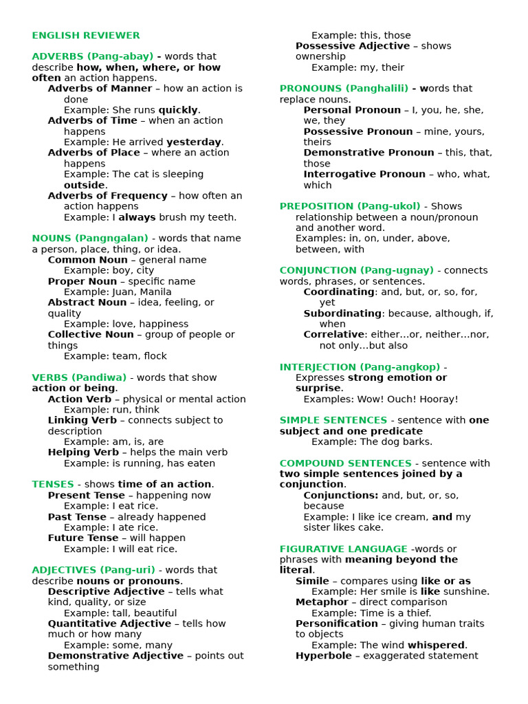 English Grammar and Language Guide | PDF | Verb | Noun