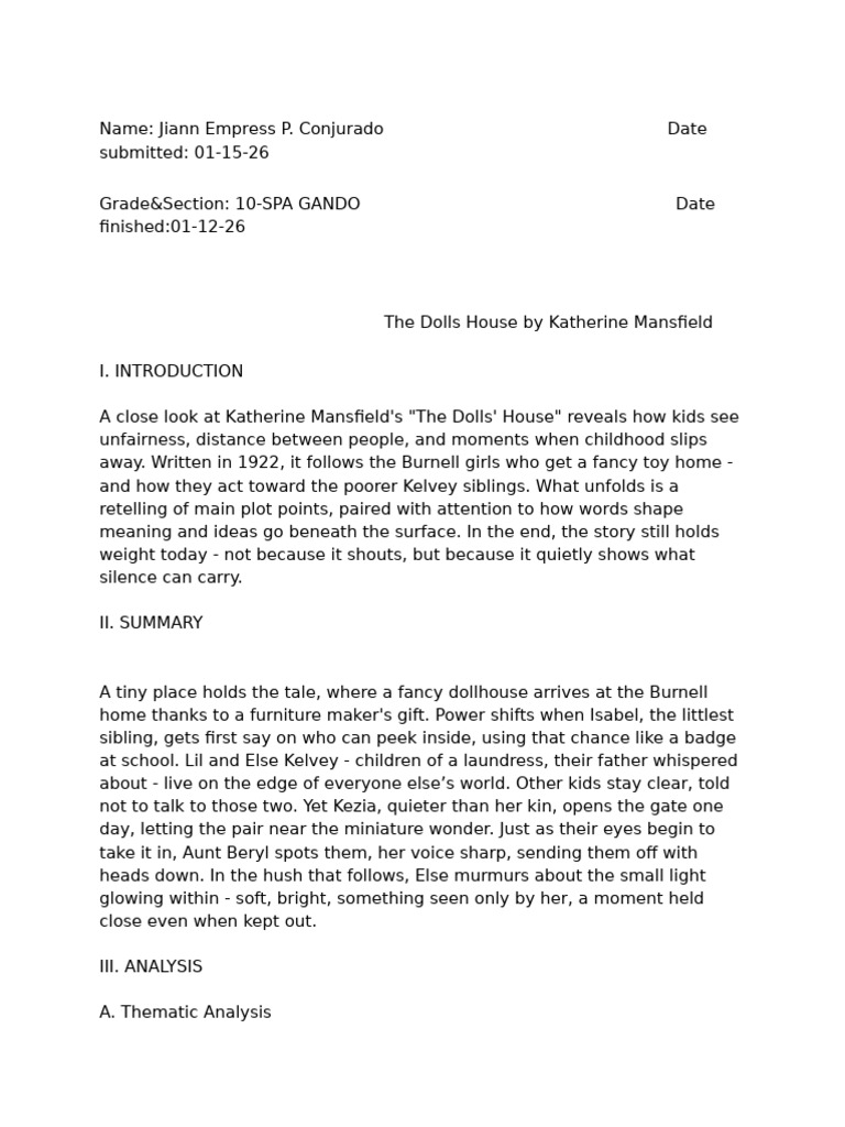 Analysis of "The Dolls' House" Themes | PDF