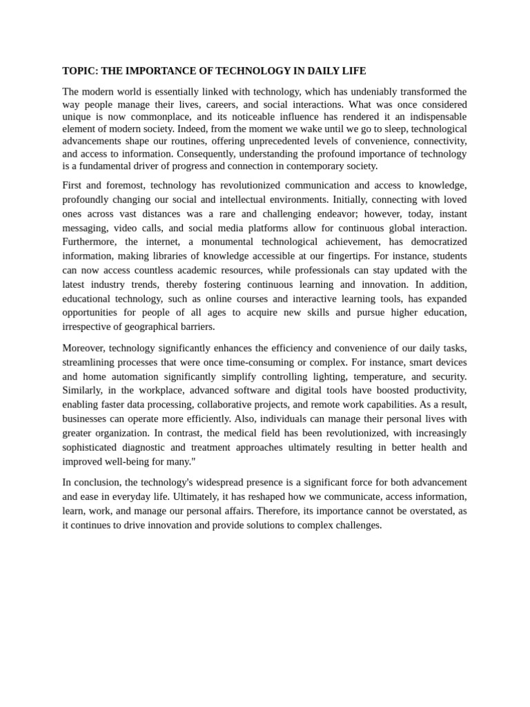 Importance of Technology in Daily Life | PDF | Educational Technology ...