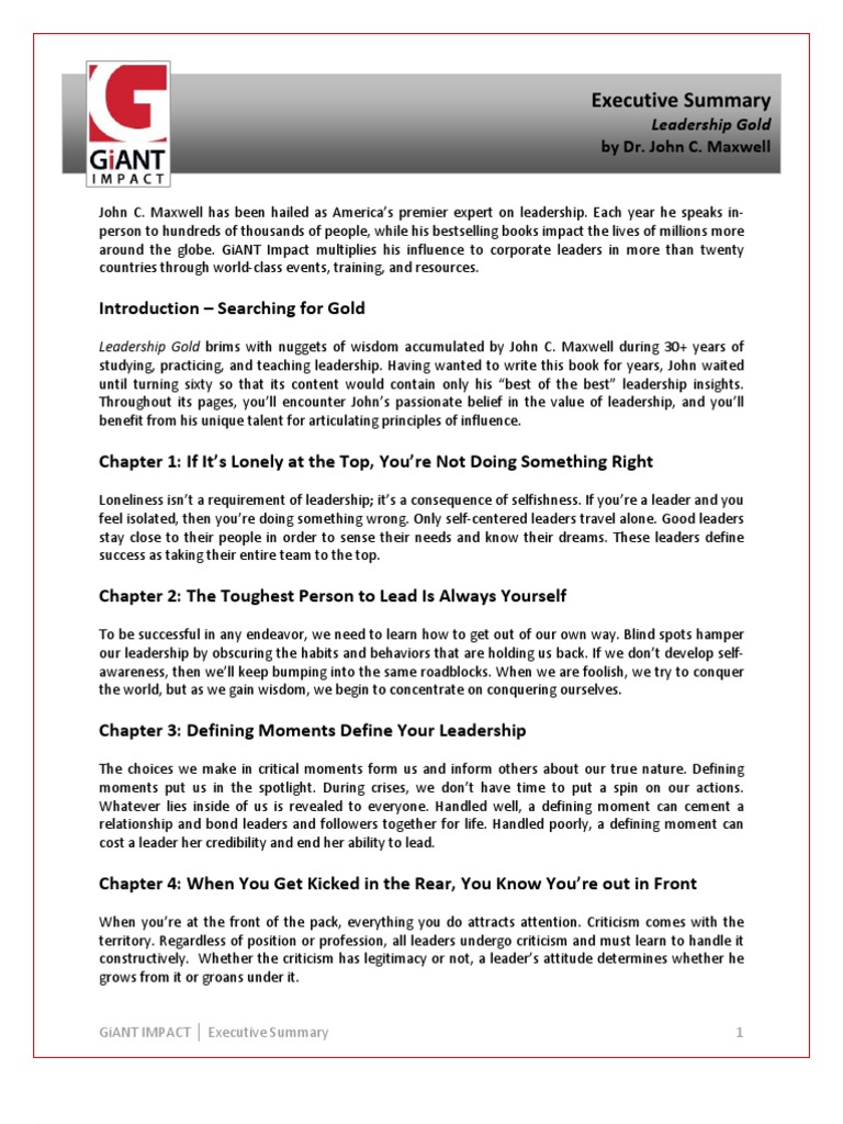Executive Book Summary - Leadership Gold | PDF | Wisdom | Leadership