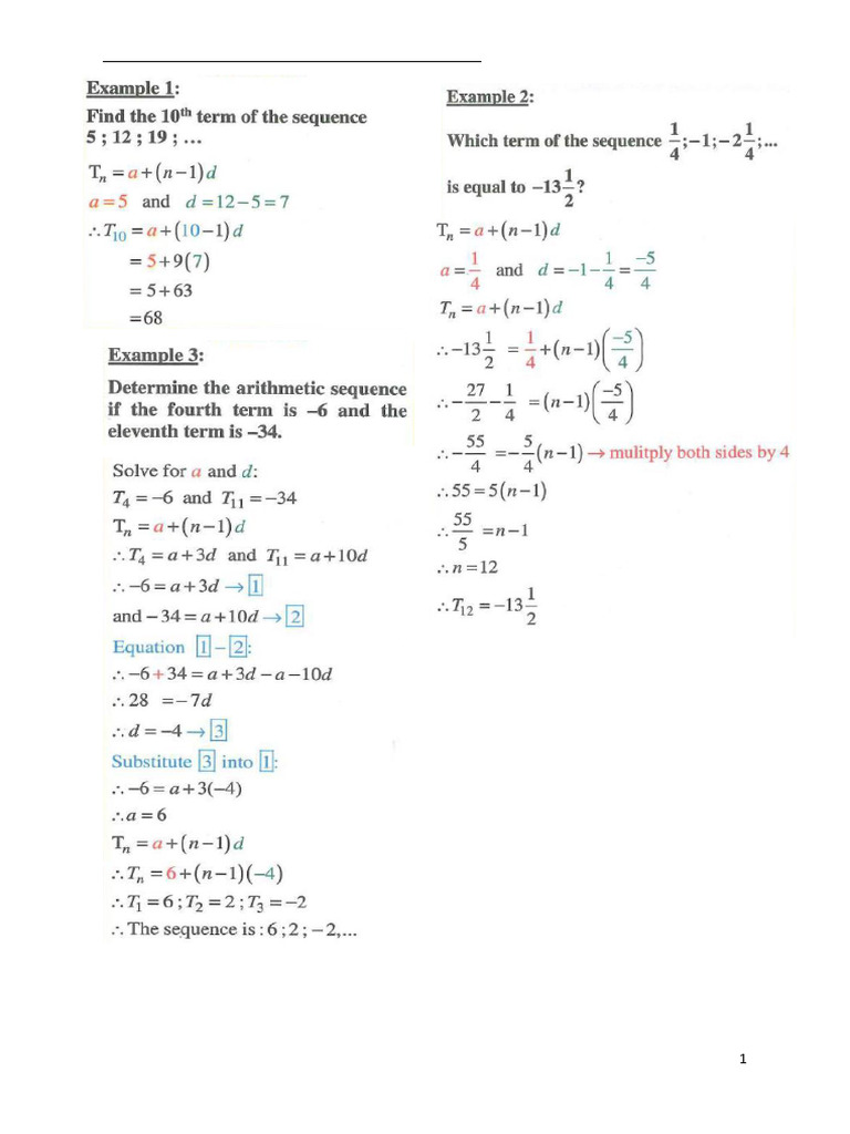 1.1 Arithmetic Sequence Class Examples | PDF