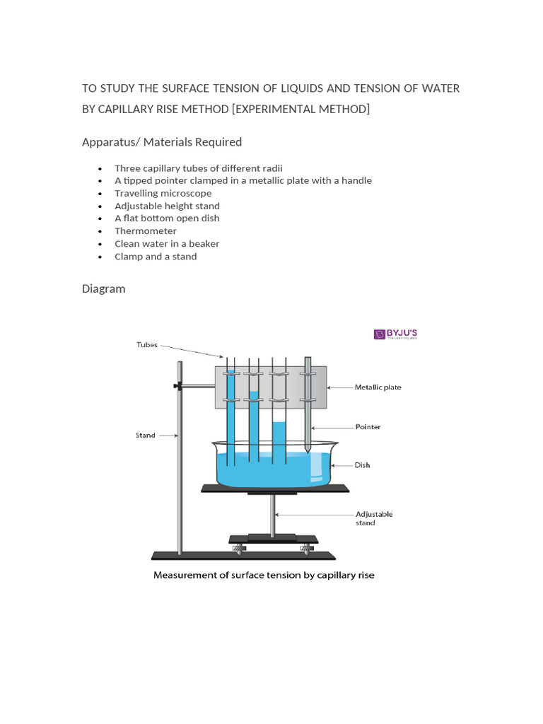 Surface Tension of Water Experiment | PDF | Surface Tension | Soft Matter