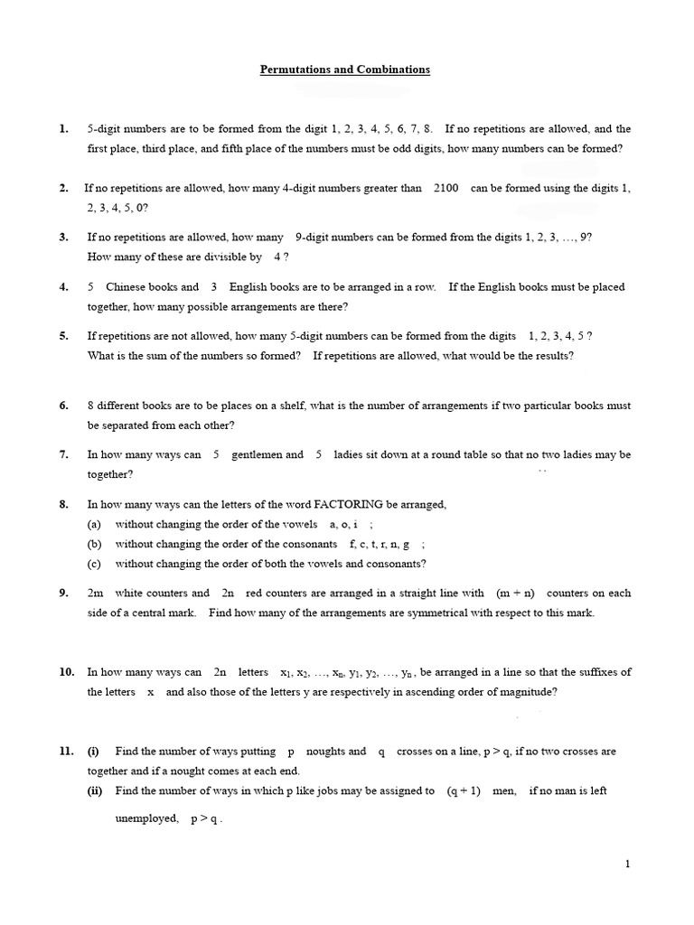 Permutations and Combinations Problems | PDF | Triangle | Elementary ...