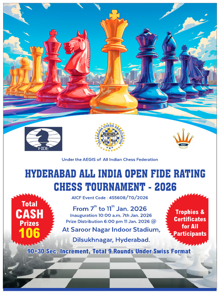 Hyderabad All India Open Fide Rating Chess Tournament 20261 | PDF