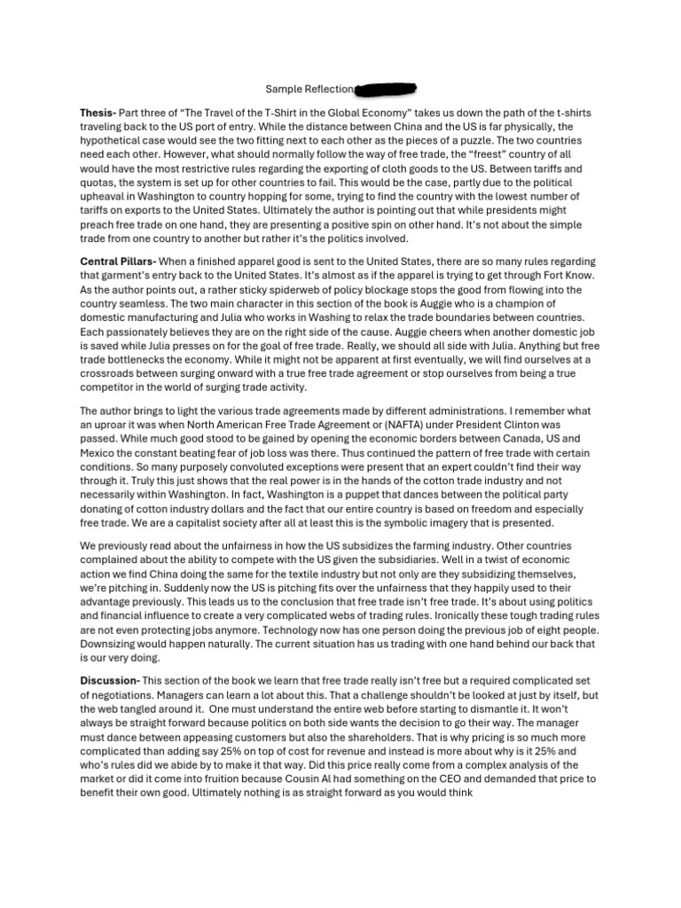Sample Reflection Paper - Use For Formatting | PDF | Free Trade | North ...