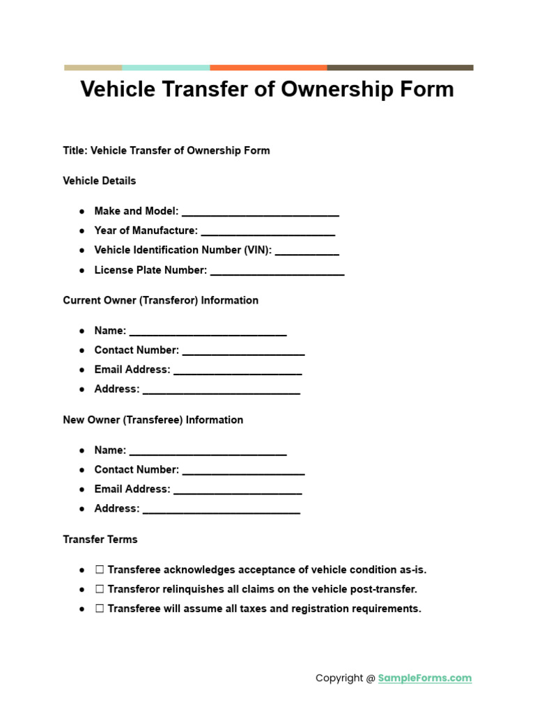 Vehicle Transfer of Ownership Form | PDF