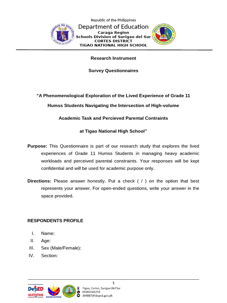 Grade 11 Humss Student Survey on Academic Stress | PDF | Social ...