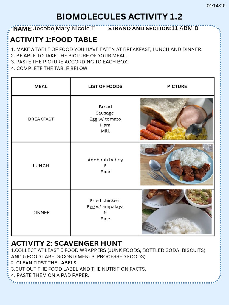 Food Activity Table and Scavenger Hunt | PDF