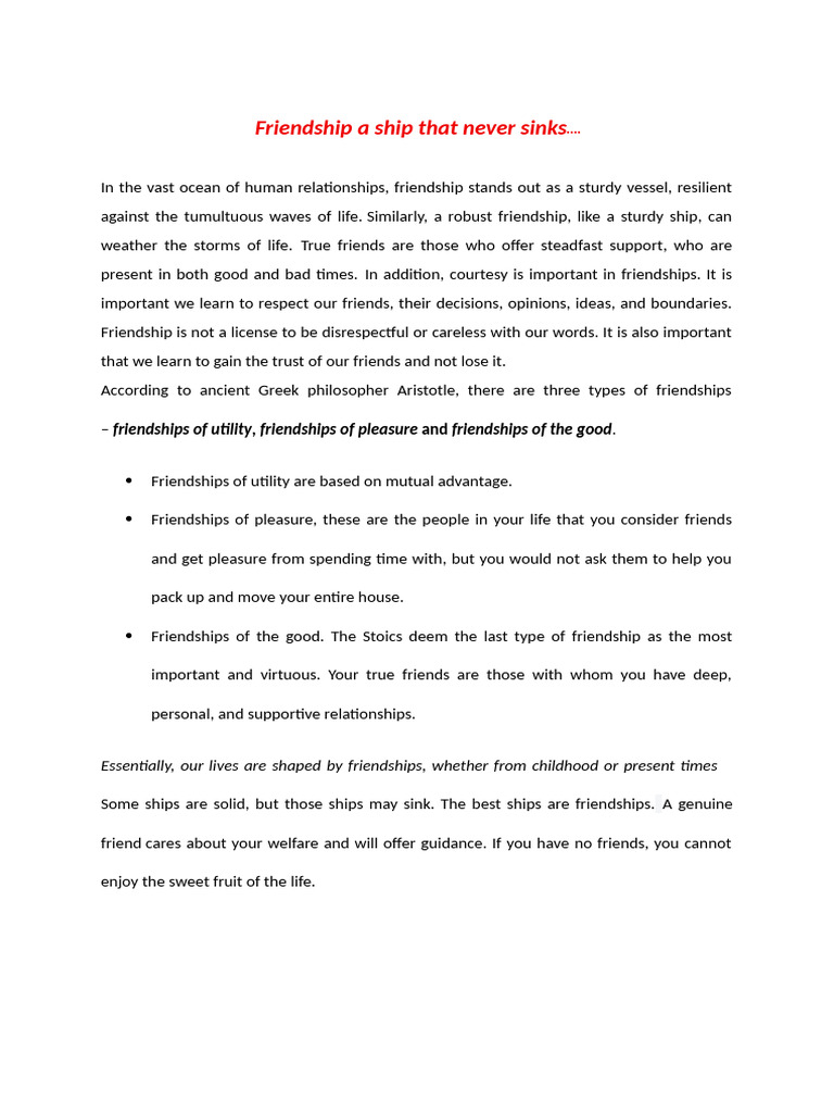 The Importance of True Friendship | PDF