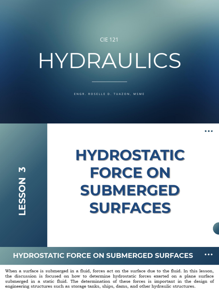 Hydrostatic Forces on Submerged Surfaces | PDF | Pressure | Force