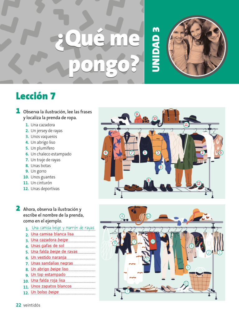 Prendas de ropa y actividades diarias | PDF | Pronombre | Verbo