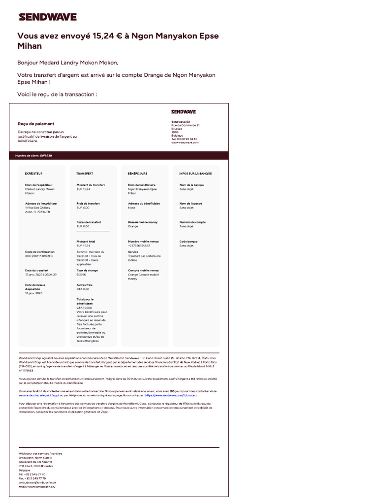 SendwaveReceipt 2026-01-17 | PDF