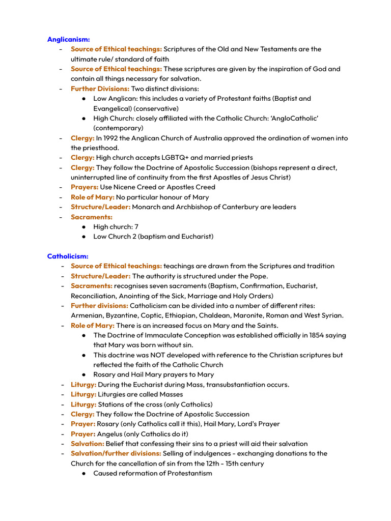 Comparative Overview of Christian Denominations | PDF | Catholic Church ...