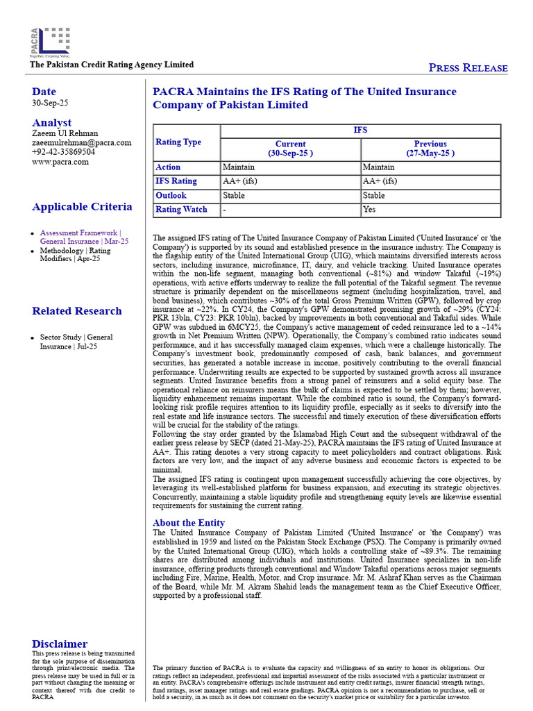 Press Release UIC FY26 | PDF | Insurance | Financial Economics