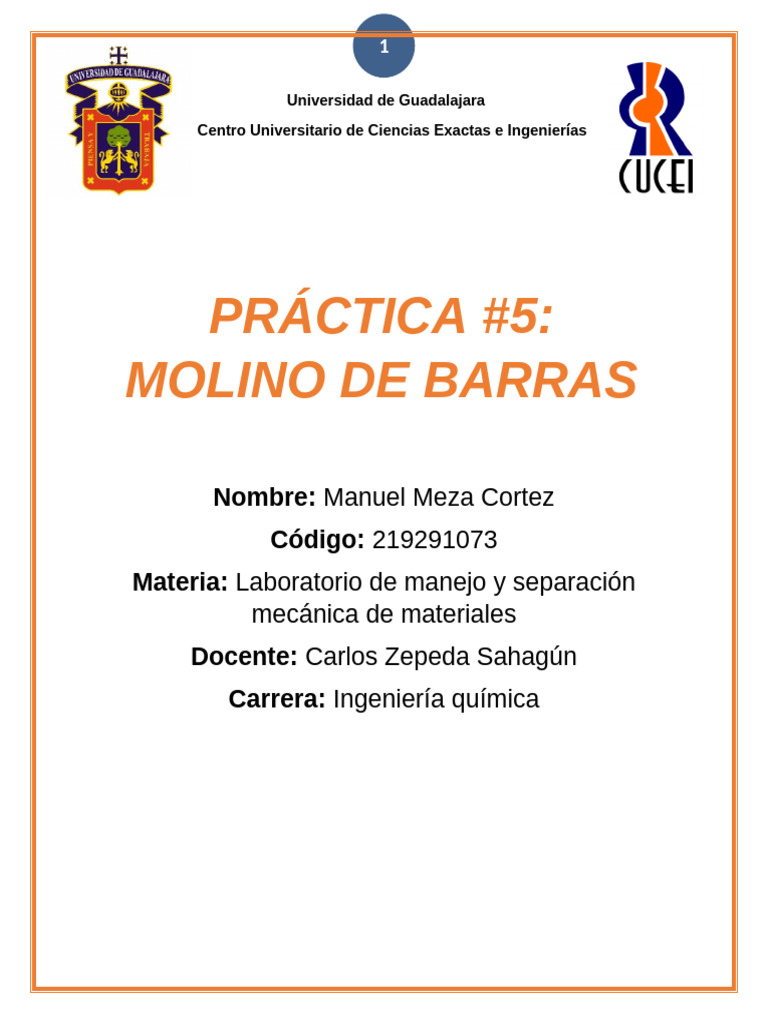 Práctica de Molienda en Molino de Barras | PDF | Molino (molienda ...