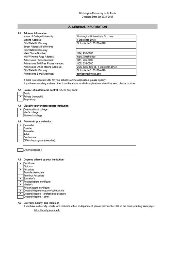 Washington University Common Data Set 2024-2025 | PDF | University And ...